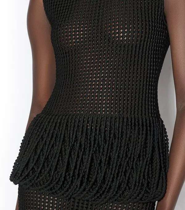 Alaïa Mesh Peplum Tank Top - Black