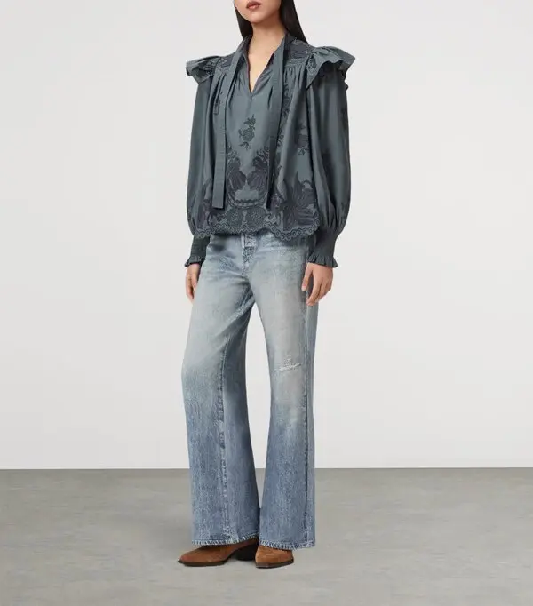 ALLSAINTS Cotton Nisa Embroidered Blouse - Blue