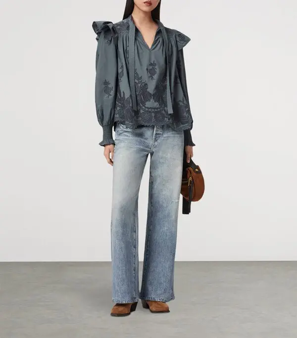 ALLSAINTS Cotton Nisa Embroidered Blouse - Blue