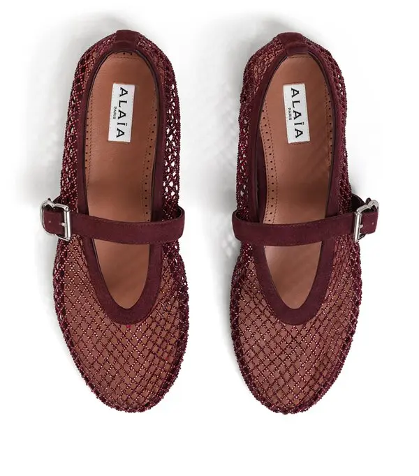 Alaïa Beaded Mesh Ballet Flats - Red