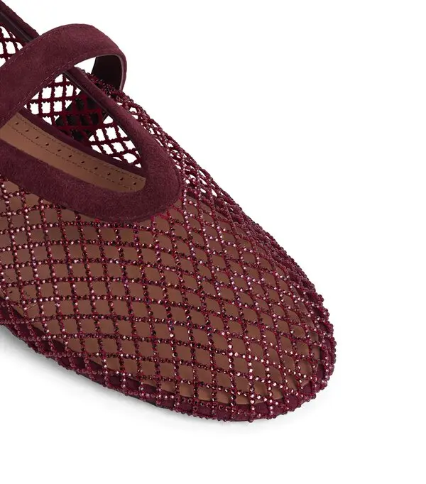 Alaïa Beaded Mesh Ballet Flats - Red