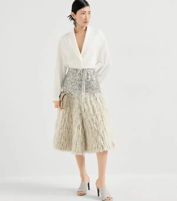 Brunello Cucinelli Fil Coupé Midi Skirt - Grey
