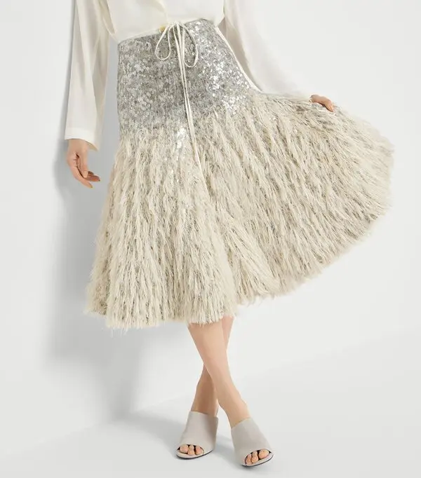 Brunello Cucinelli Fil Coupé Midi Skirt - Grey