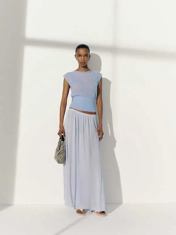REFORMATION Rhiannon Sheer Alpaca Sweater Top - Blue