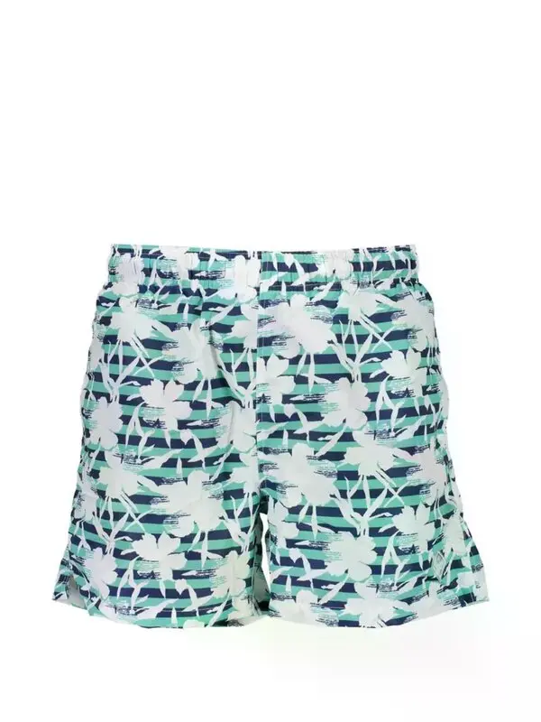 Gant Floral-print Striped Swim Shorts - Blue