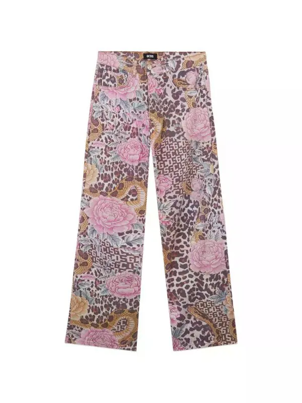 Gcds Floral-print Trousers - Neutrals