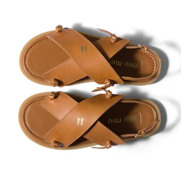 Miu Miu Leather Sandals - Natural