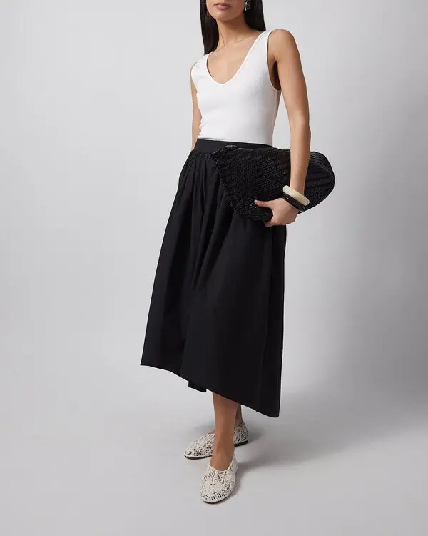 WAKAKUU Gathered Midi Skirt - Black