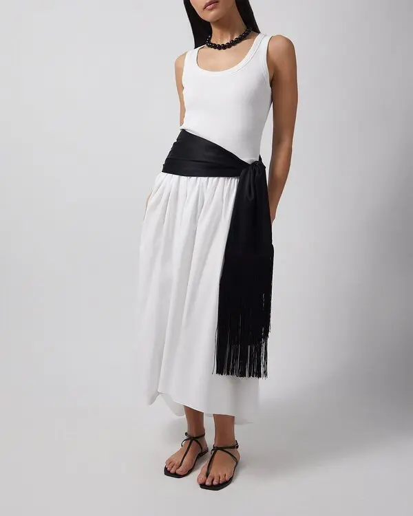 WAKAKUU Gathered High-low Hem Midi Skirt - White