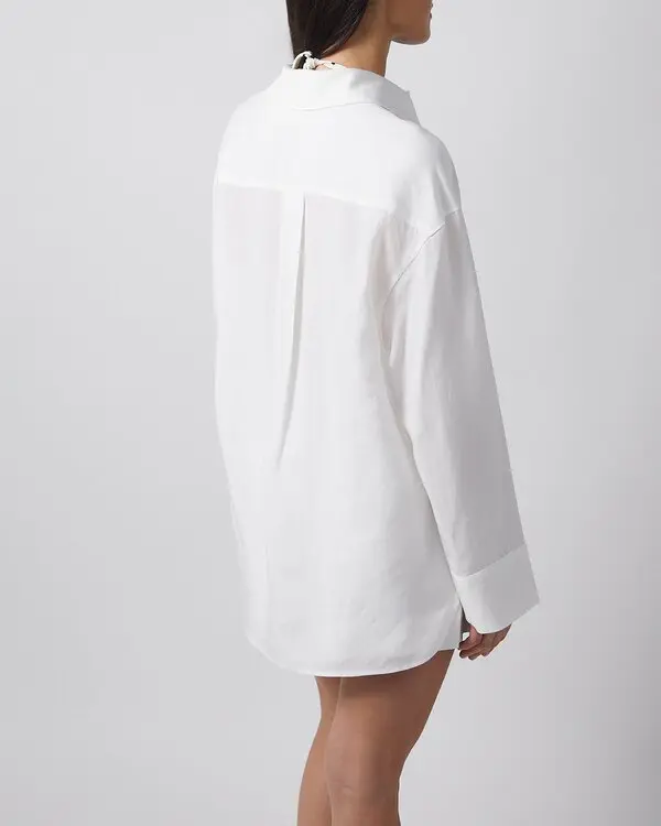 WAKAKUU Oversized Cotton Shirt With Classic Collar And Chest Pockets - White