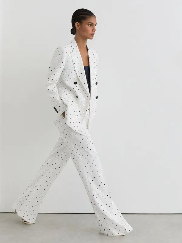 REISS Beatrix Polka-dot Wide-leg Suit Trousers - White/navy