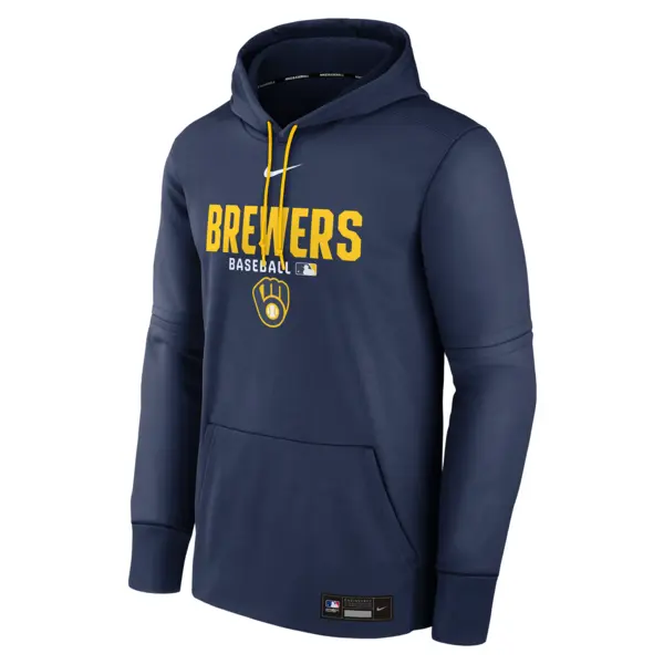 Nike Milwaukee Brewers Authentic Collection Therma Mlb Pullover Hoodie - Blue