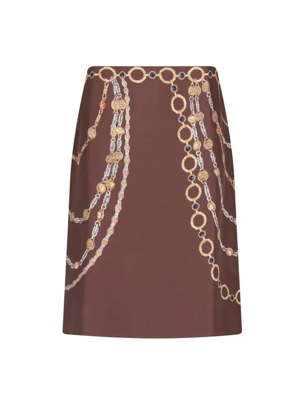 Versace Printed Silk Midi Skirt - Brown