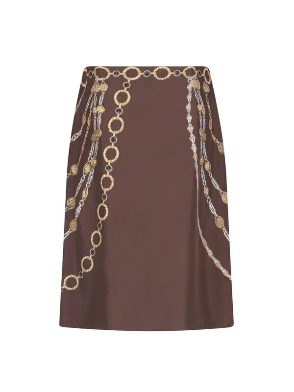 Gucci Printed Silk Midi Skirt - Brown