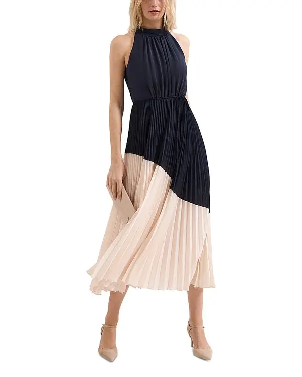 PHASE EIGHT Kimira Pleated Maxi Dress - Navy/ivory