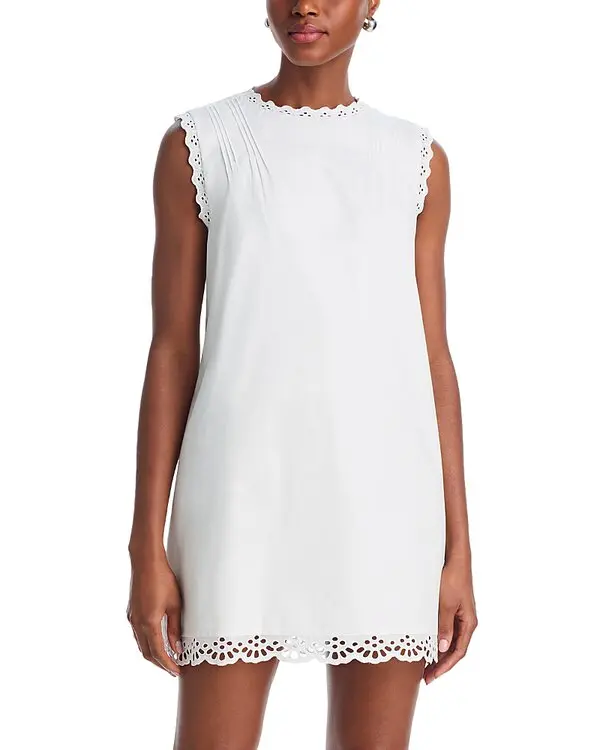 Aqua Eyelet Trim Dress - White