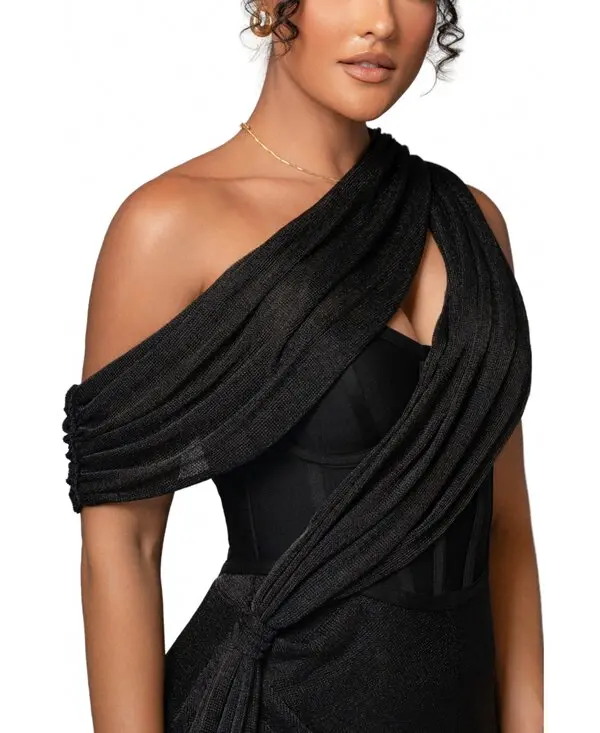 JLUXLABEL Metallic Celestina Draped Maxi Dress - Black