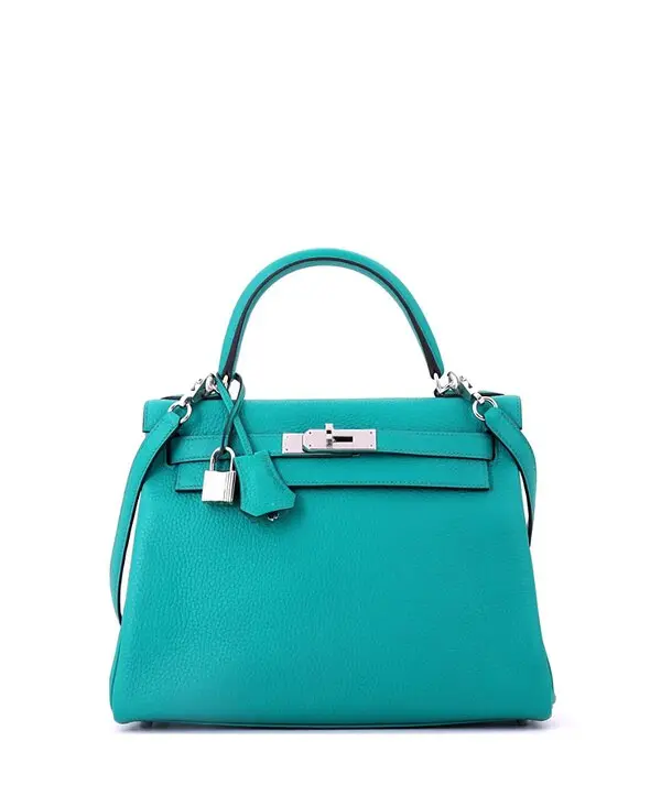 Hermès Kelly 28 Handbag Blue Clemence With Palladium Hardware - Bleu Paon