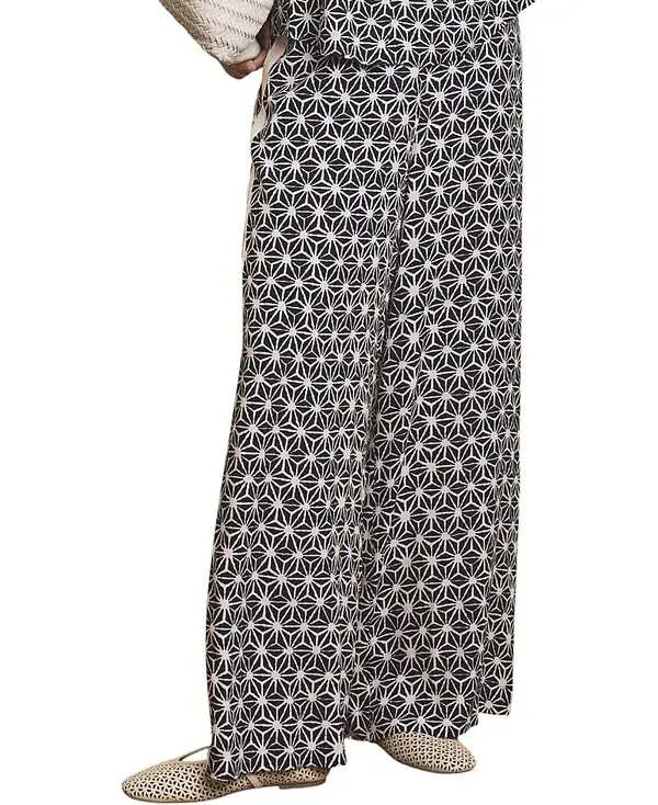 Mint Velvet Geometric Print Wide Leg Trousers - Blue