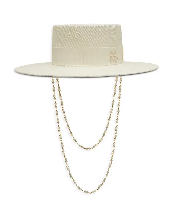 Ruslan Baginskiy Monogram Embellished Canotier Hat - White