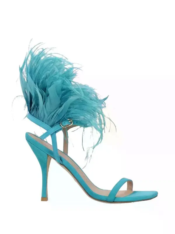 STUART WEITZMAN Plume 100 Feather-trim Suede Sandals - Blue