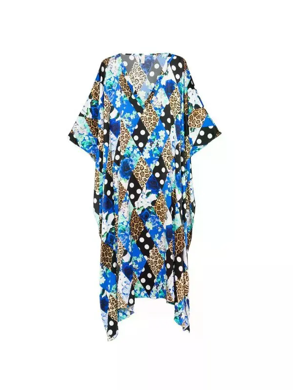 DOLCI FOLLIE Leopard-print Polka-dot Kaftan - Blue