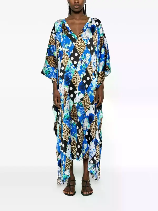DOLCI FOLLIE Leopard-print Polka-dot Kaftan