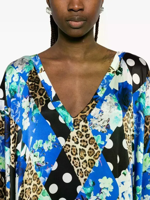 DOLCI FOLLIE Leopard-print Polka-dot Kaftan