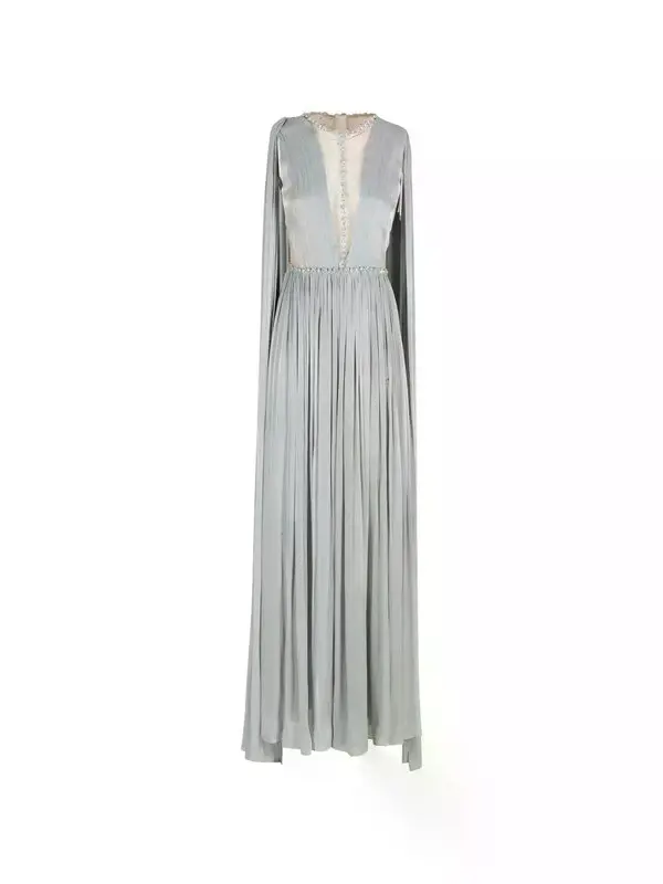 NISSA Embellished Pleated Maxi Dress - Green