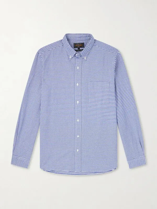 BEAMS Button-down Collar Checked Cotton Shirt - Blue