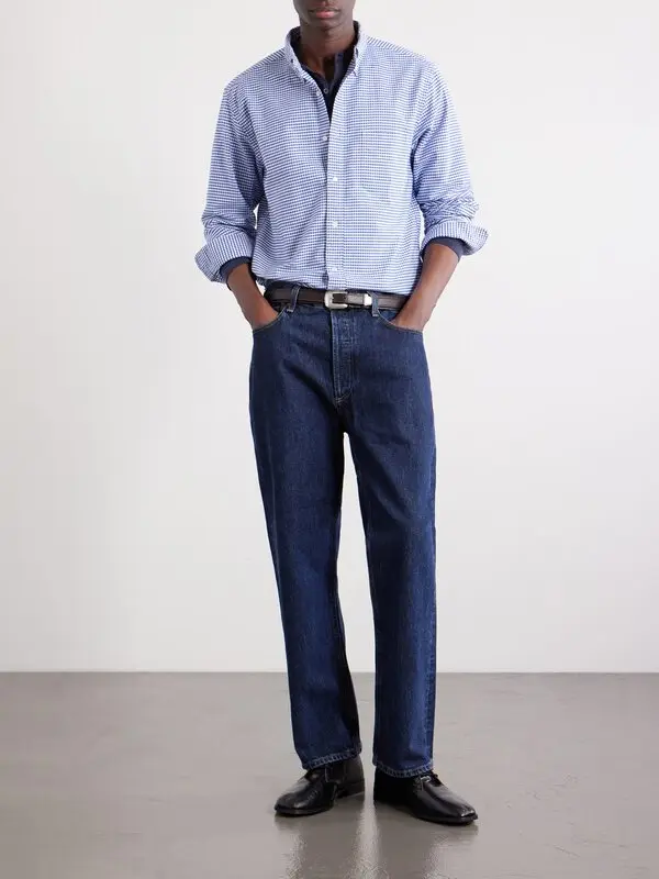 BEAMS Button-down Collar Checked Cotton Shirt - Blue