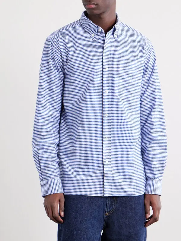 BEAMS Button-down Collar Checked Cotton Shirt - Blue