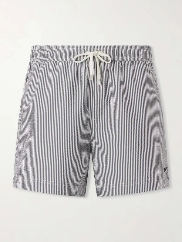 Zegna Straight-leg Striped Seersucker Swim Shorts - Blue