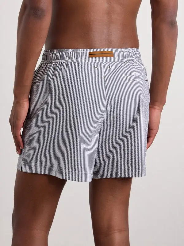 Zegna Straight-leg Striped Seersucker Swim Shorts - Blue