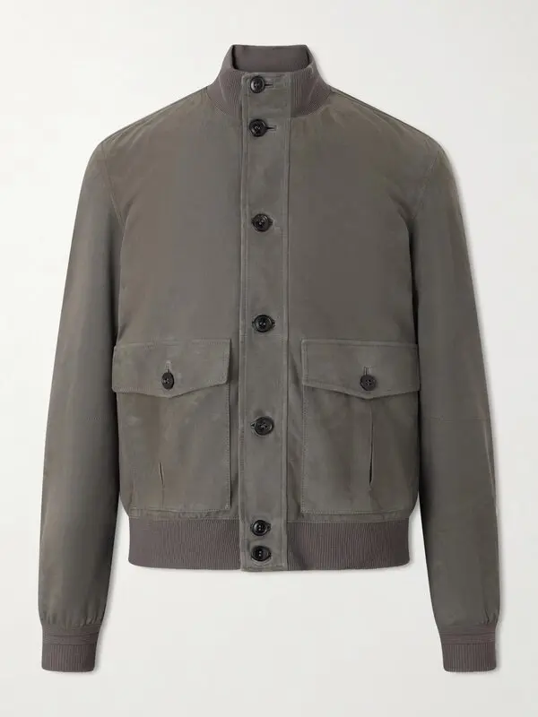 Zegna Suede Bomber Jacket - Gray
