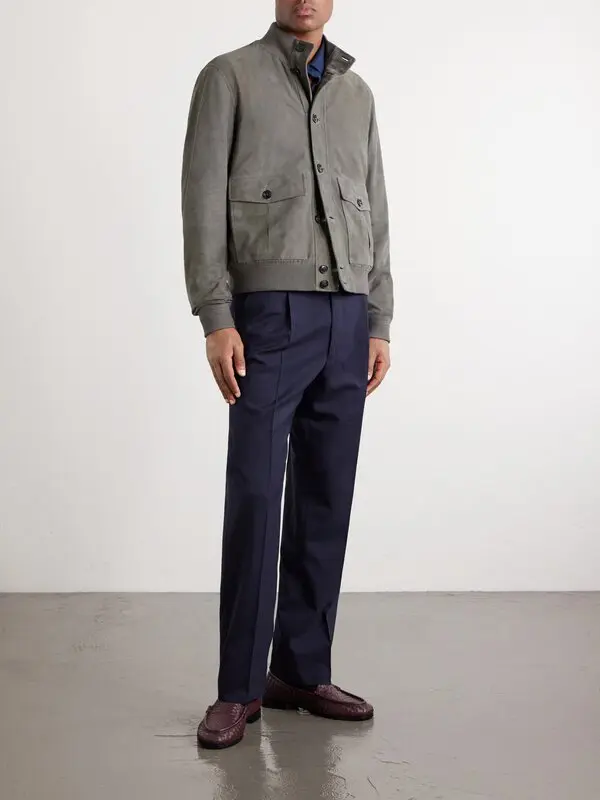 Zegna Ribbed Suede Bomber Jacket - Gray