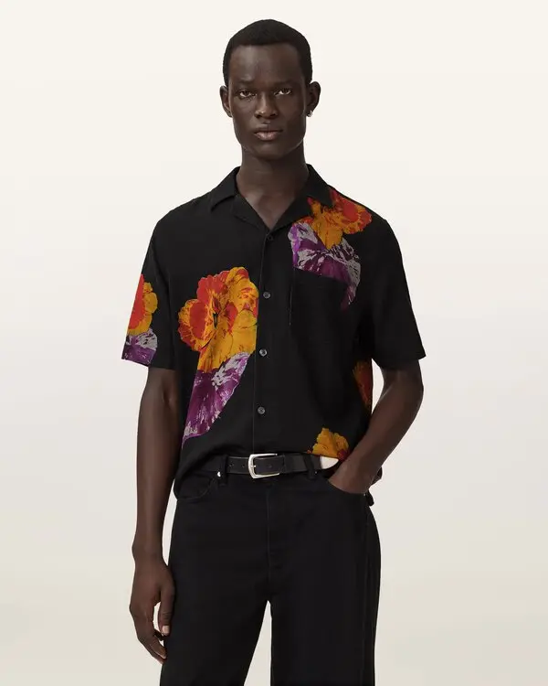 ALLSAINTS Nouvelle Short Sleeve Linen Blend Shirt