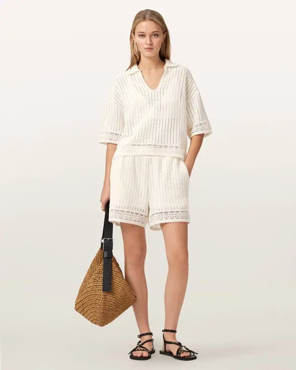 ALLSAINTS Elma Crochet Cotton Shorts - Mallow White