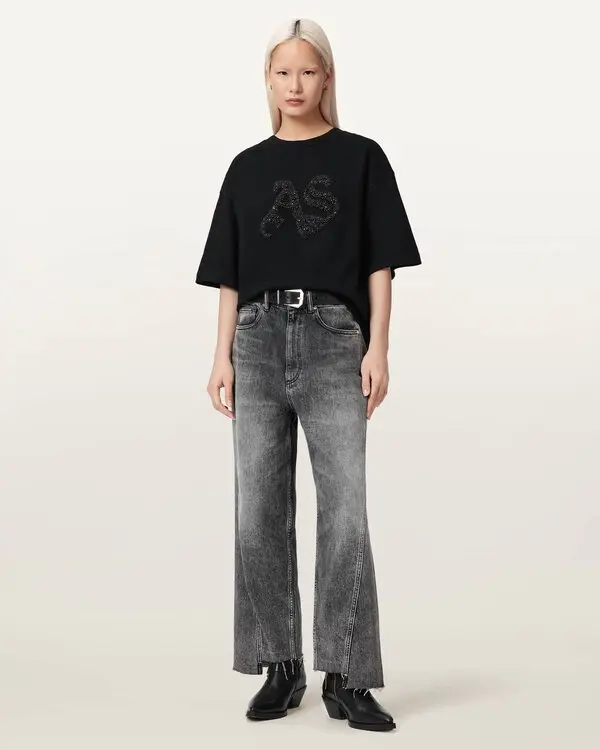 ALLSAINTS Icon Amelie Oversized Embellished T-shirt - Black