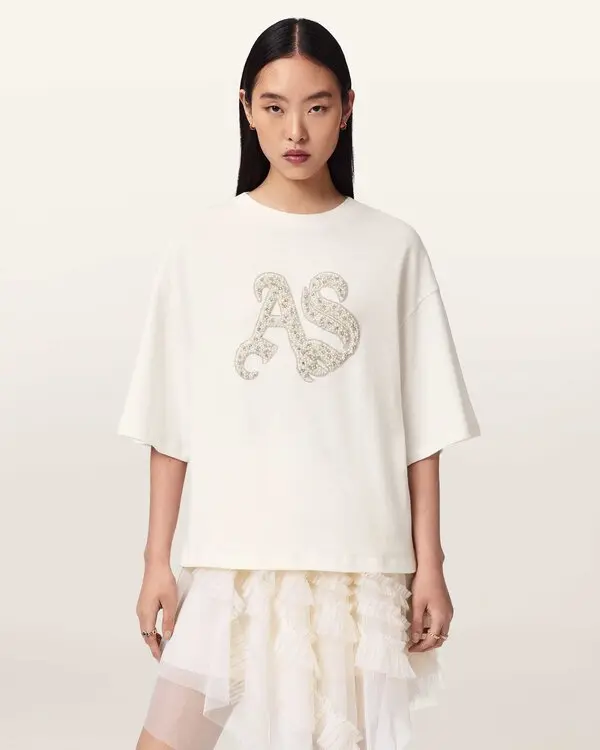 ALLSAINTS Icon Amelie Oversized Embellished T-shirt - White