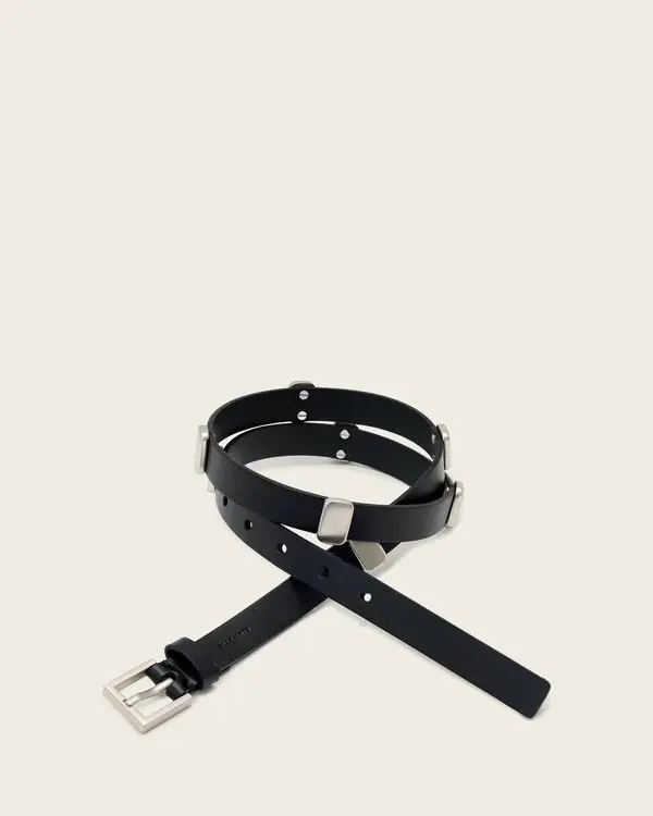ALLSAINTS Esta Leather Belt - Black/silver