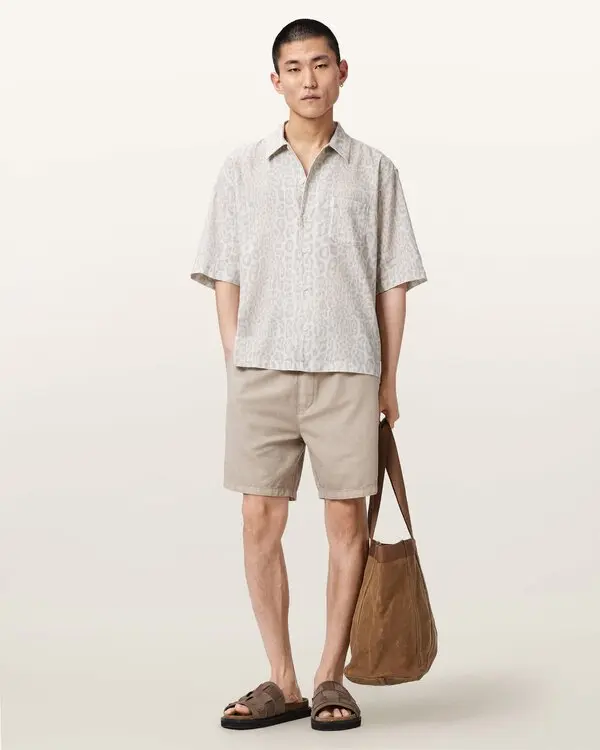 ALLSAINTS Cruz Leo Oversized Short Sleeve Linen Blend Shirt - Yellow