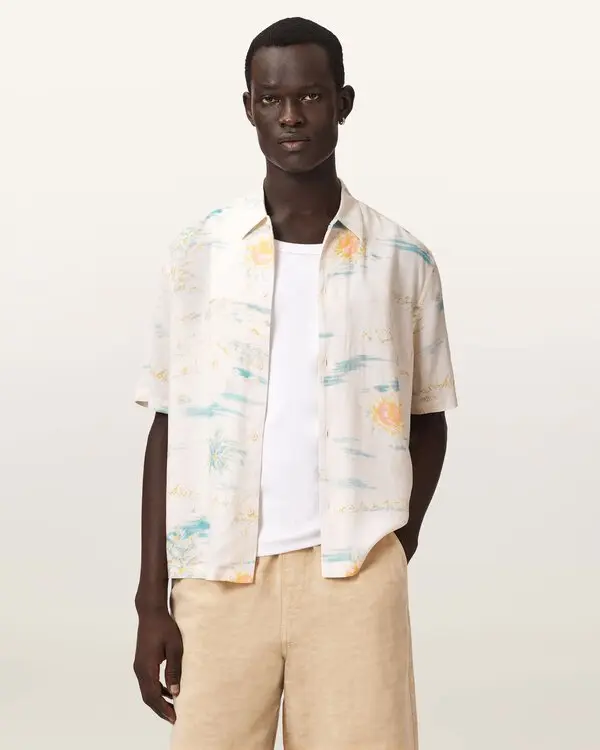 ALLSAINTS Breezer Boxy Short Sleeve Printed Shirt - Yellow