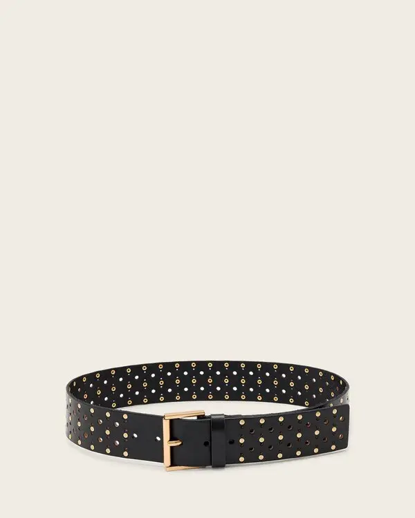 ALLSAINTS Lena Leather Studded Belt - Black