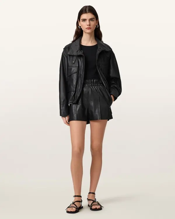 ALLSAINTS Fran High Rise Leather Shorts - Black