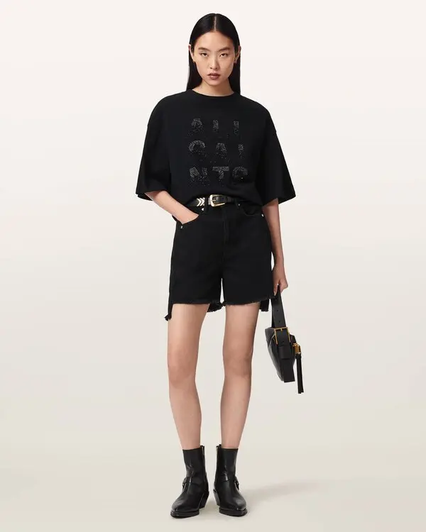 ALLSAINTS Stacks Amelie Oversized Embellished T-shirt - Black