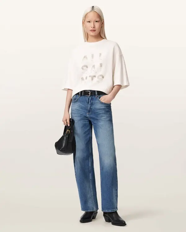 ALLSAINTS Stacks Amelie Oversized Embellished T-shirt - White