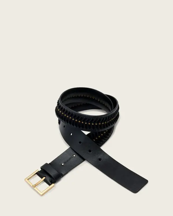 ALLSAINTS Nora Studded Leather Belt - Black