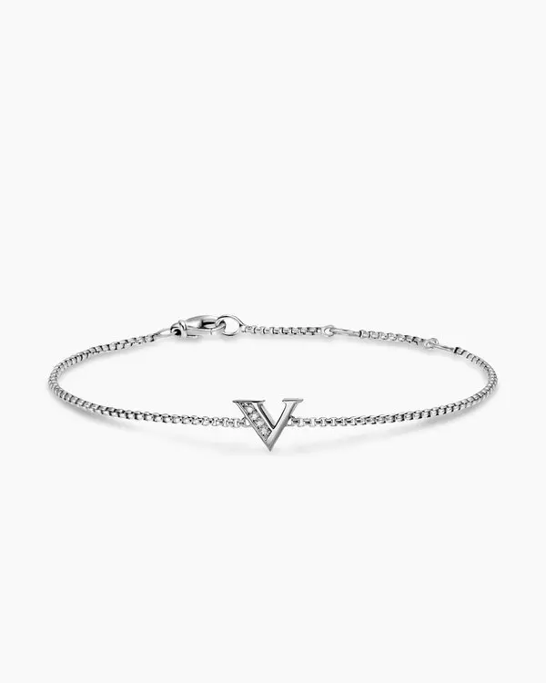 David Yurman Petite Initial Chain Bracelet With Diamond - All Sterling Silver