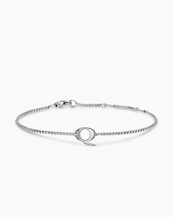 David Yurman Sterling Silver Diamond Initial Chain Bracelet - All Sterling Silver